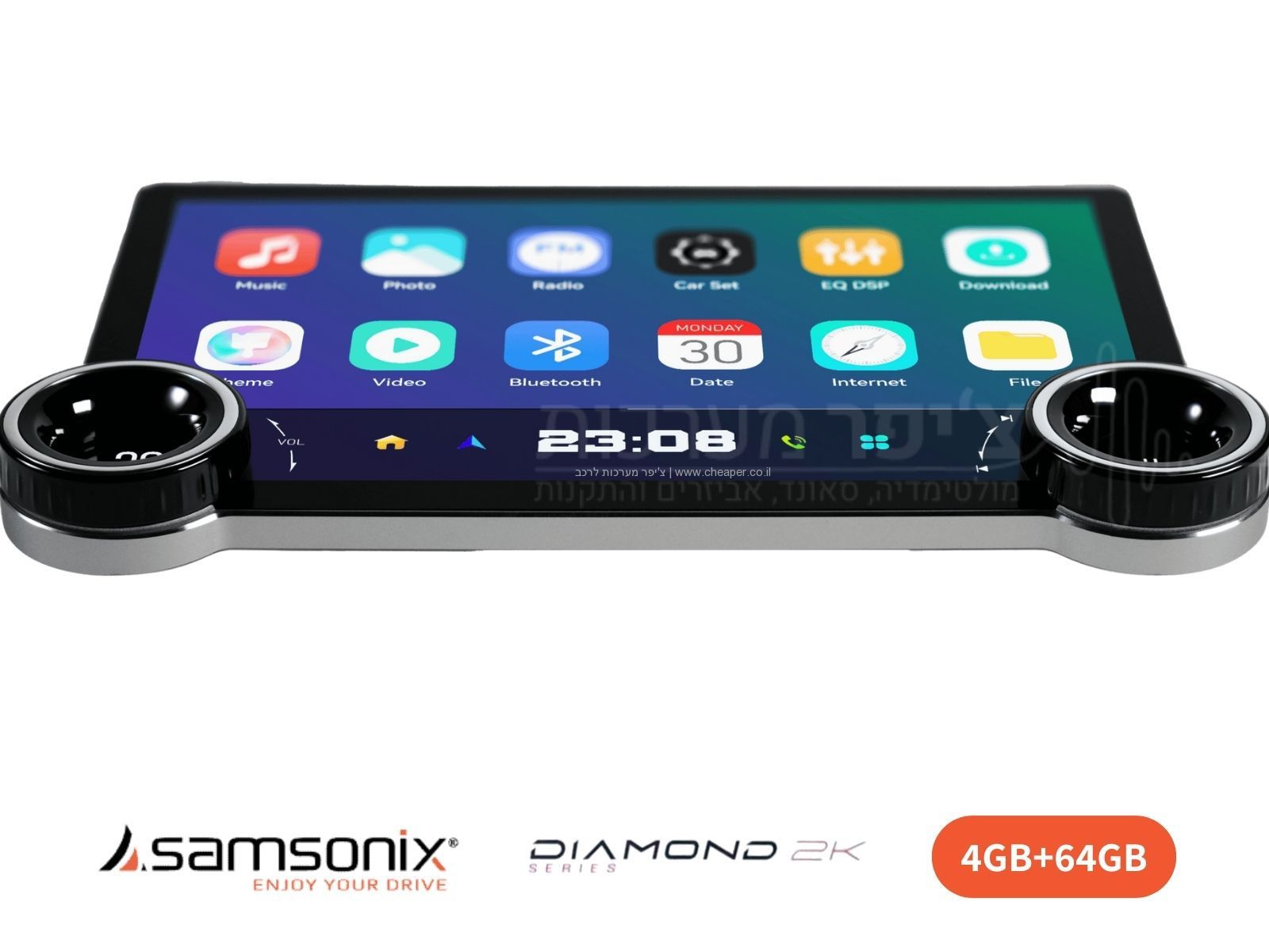 מערכת מולטימדיה לרכב Samsonix Diamond | זיכרון 4+64 | מסך 10.36 אינץ ...
